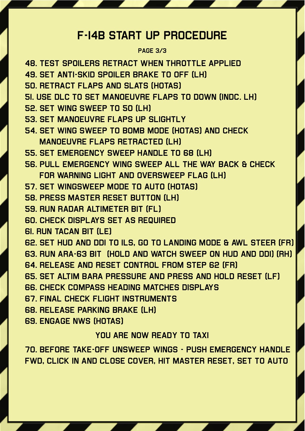 Start-up checklists for F-14B Tomcat