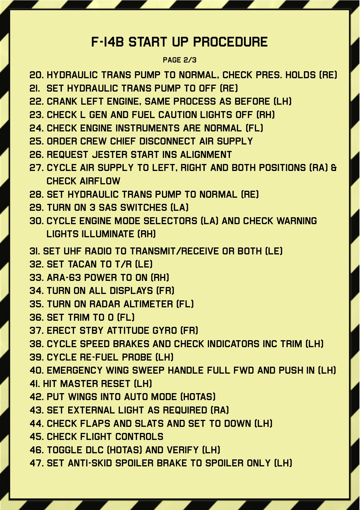 Start-up checklists for F-14B Tomcat