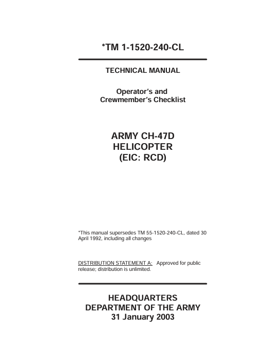 CH47D Preflight Checklist manual